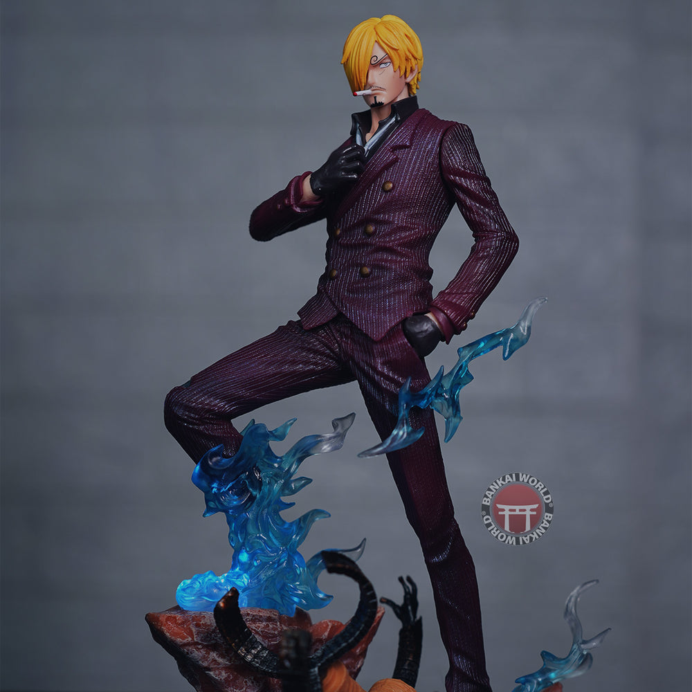 Sanji Fighting Pose With Blue Flames Lighting Action Figure